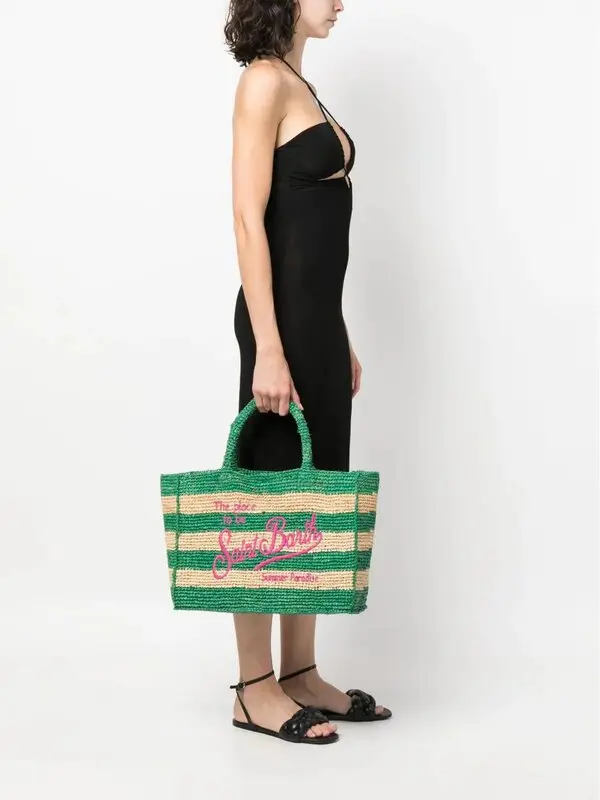 MC2 SAINT BARTH Striped Woven Top Handle Bag - Green