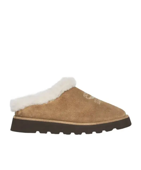 Zadig&Voltaire Embroidered Shearling Trimmed Suede Mules