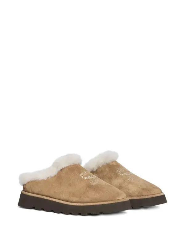 Zadig&Voltaire Embroidered Shearling Trimmed Suede Mules
