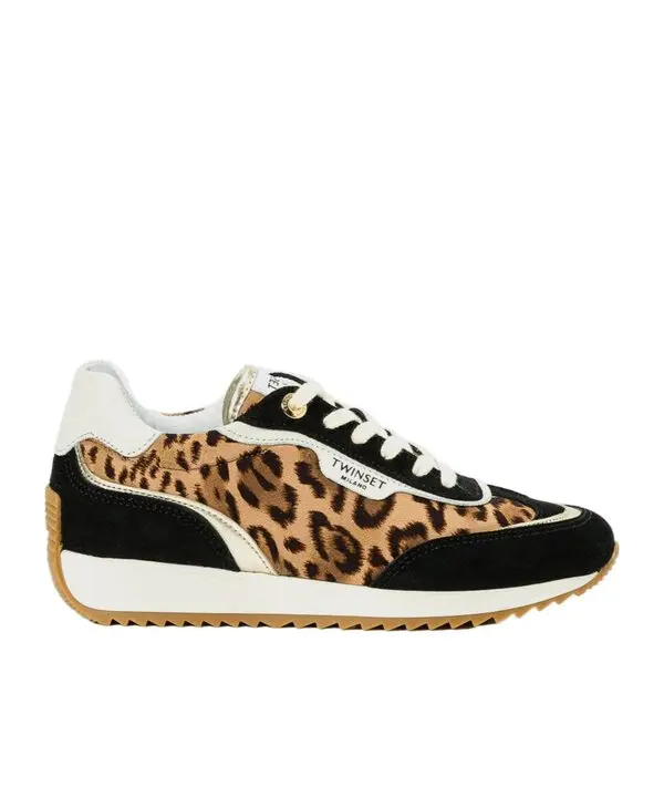 TWINSET Leopard Print Lace-up Sneakers
