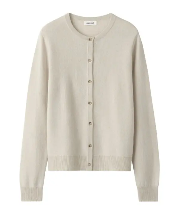 Soft Goat Buttoned Round-neck Cardigan