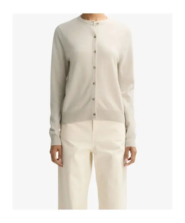 Soft Goat Buttoned Round-neck Cardigan