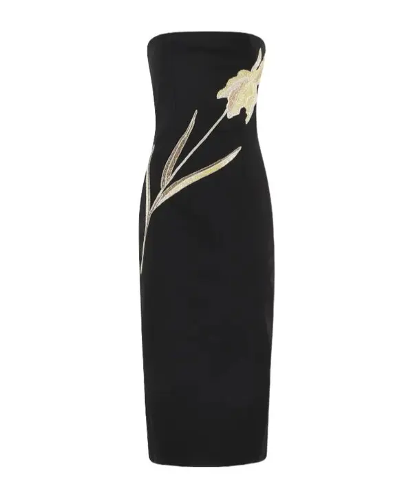 Staud Brooke Embroidered Strapless Dress - Black