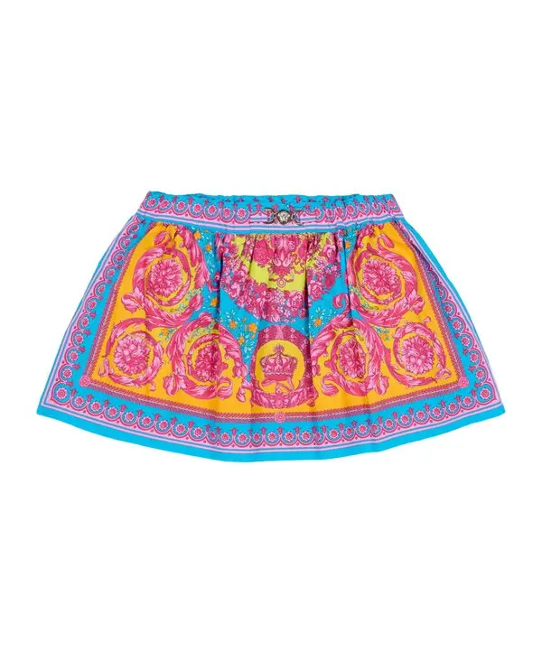 Versace Printed Cotton-poplin Skirt With Medusa Head Embellishment