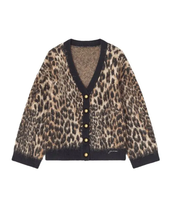 GANNI Print Button Cardigan - Leopard