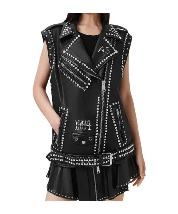 ALLSAINTS Studded Leather Biker Vest
