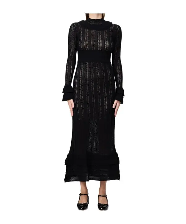 TWINSET Ruffled Knitted Maxi Dress - Black