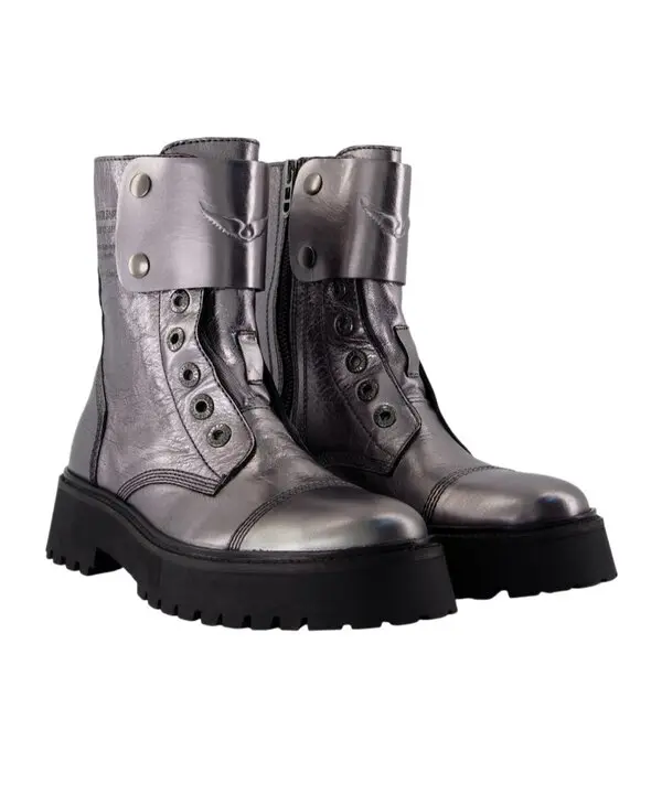 Zadig&Voltaire Metallic Leather Ankle Boots - Black