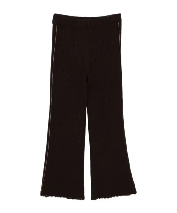 LOW CLASSIC Ribbed Knit Flare Pants With Frayed Hem - Black