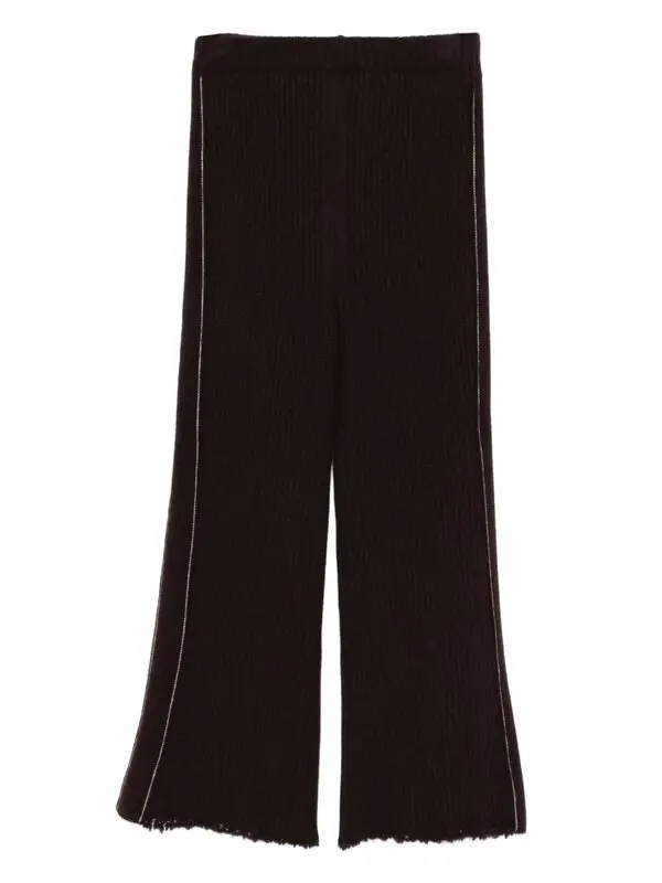 LOW CLASSIC Ribbed Knit Flare Pants With Frayed Hem - Black