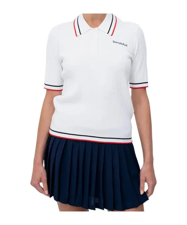 SPORTY  RICH Cable-knit Polo Top