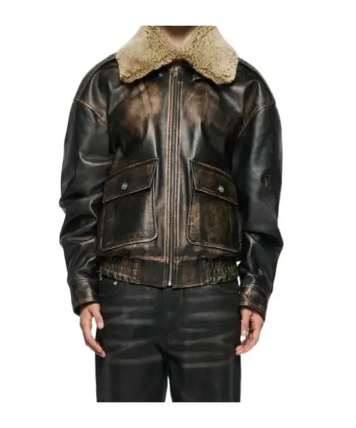 MISBHV Leather Bomber Jacket With Fur Collar