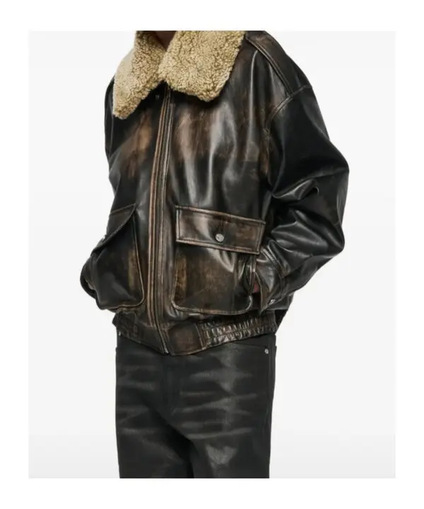 MISBHV Leather Bomber Jacket With Fur Collar