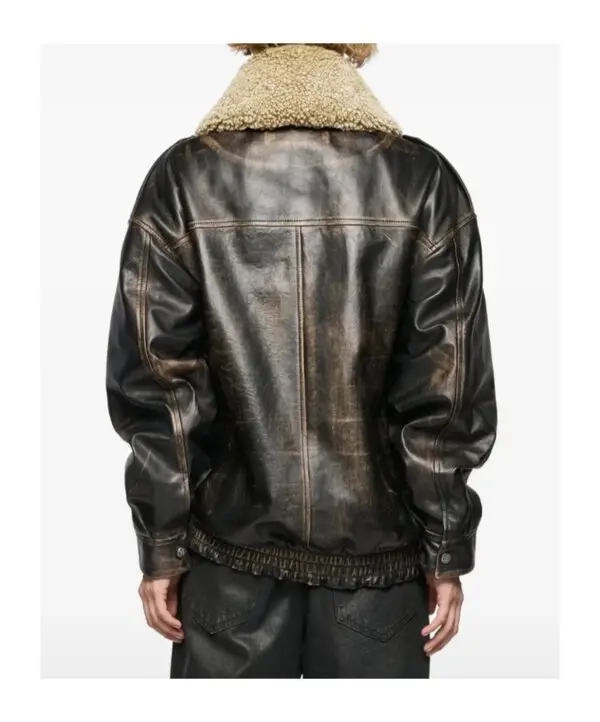 MISBHV Leather Bomber Jacket With Fur Collar