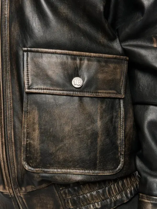 MISBHV Leather Bomber Jacket With Fur Collar