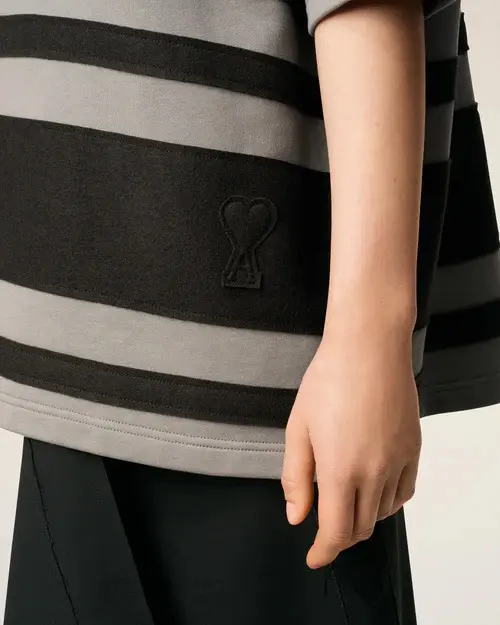 AMI Paris De Coeur Striped Cotton Polo Shirt
