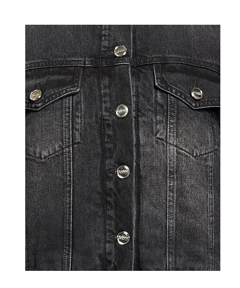 GANNI Denim Bomber Jacket With Ruched Sleeves - Black