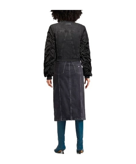 GANNI Denim Bomber Jacket With Ruched Sleeves - Black