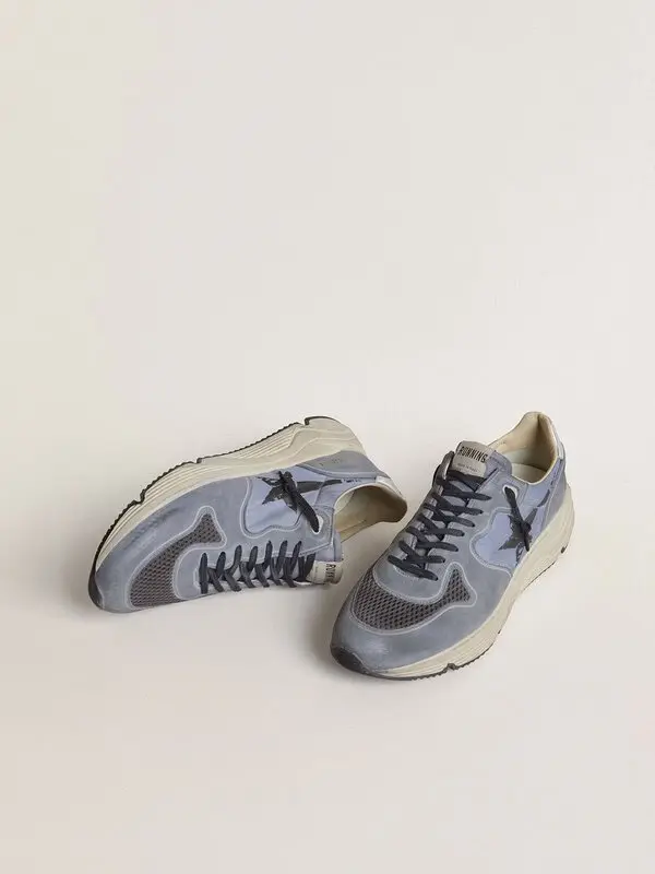 GOLDEN GOOSE Running Sole Sneakers In Nylon And Nubuck - Light Blue