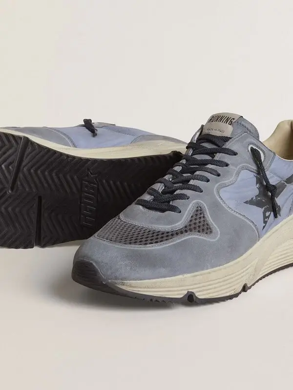 GOLDEN GOOSE Running Sole Sneakers In Nylon And Nubuck - Light Blue