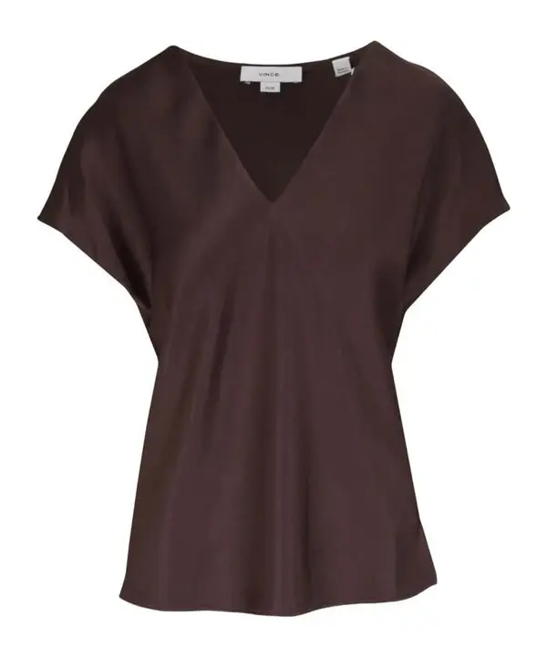 Vince Cap Sleeve V-neck Blouse - Brown