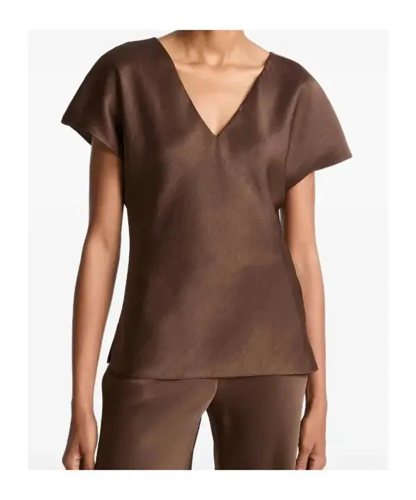 Vince Cap Sleeve V-neck Blouse - Brown