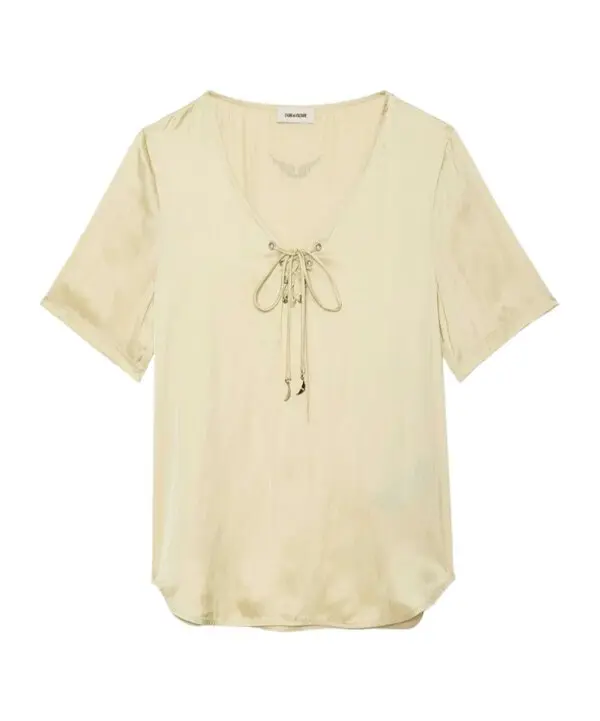 Zadig&Voltaire Lace-up Short-sleeved Top With Wing Rhinestones - Blond