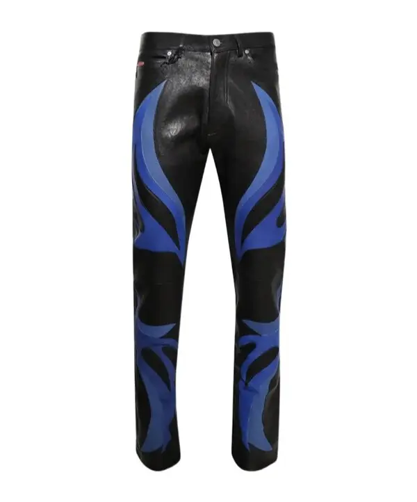 Martine Rose Leather Trousers With Blue Flame Appliqu