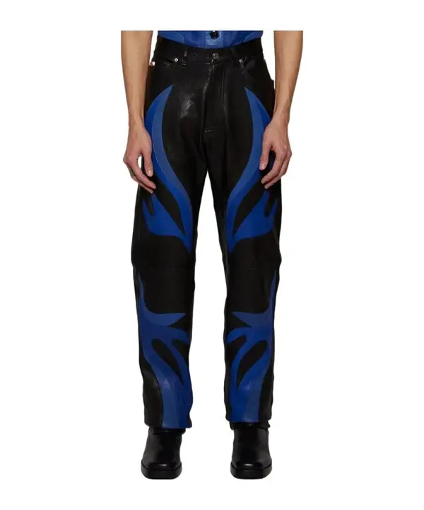 Martine Rose Leather Trousers With Blue Flame Appliqu
