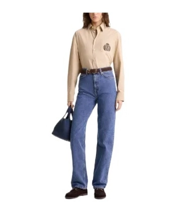 SPORTY  RICH Sporty & Rich Crest Embroidered Button-up Shirt