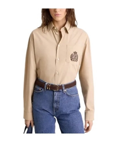 SPORTY  RICH Sporty & Rich Crest Embroidered Button-up Shirt