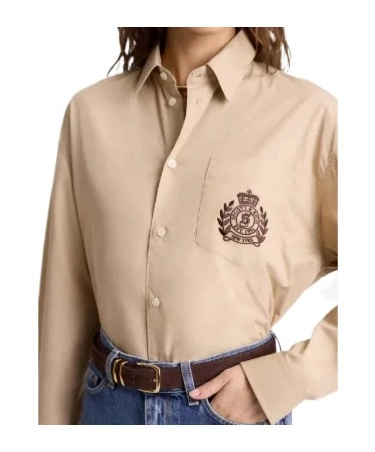 SPORTY  RICH Sporty & Rich Crest Embroidered Button-up Shirt