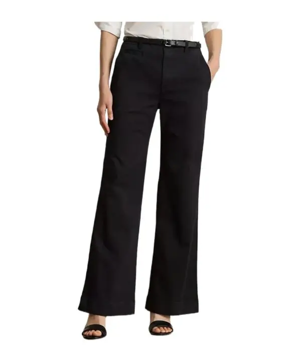 Ralph Lauren Cotton Chino Flared Trousers With Belt - Black