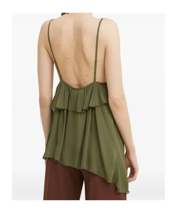 ANIYE BY Ruffled Asymmetric V-neck Top - Green
