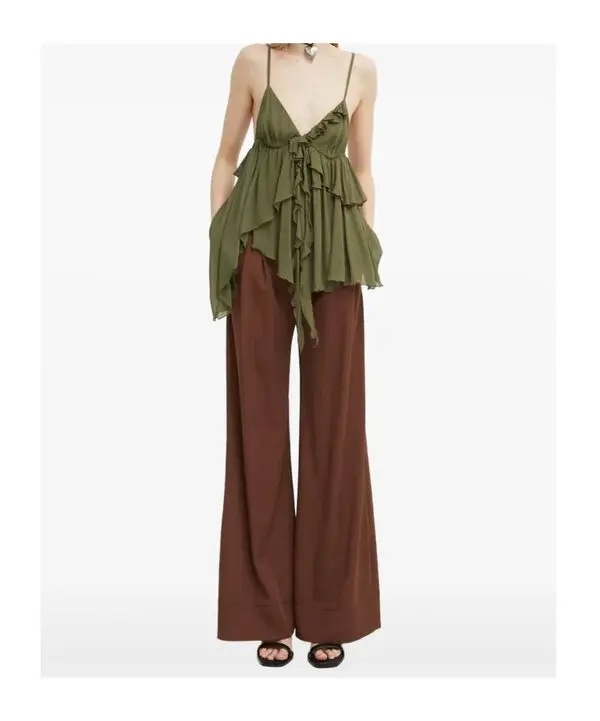 ANIYE BY Ruffled Asymmetric V-neck Top - Green