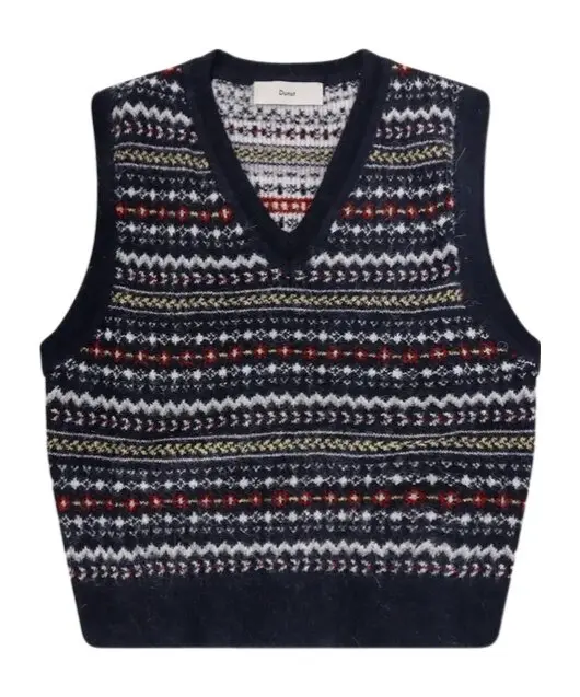DUNST Fairisle-pattern V-neck Sweater