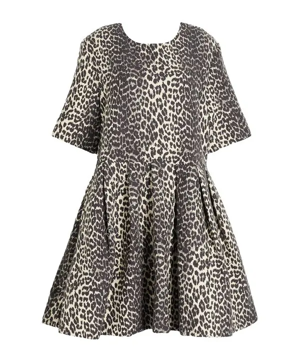 GANNI Leopard Print Jacquard Dress - Black