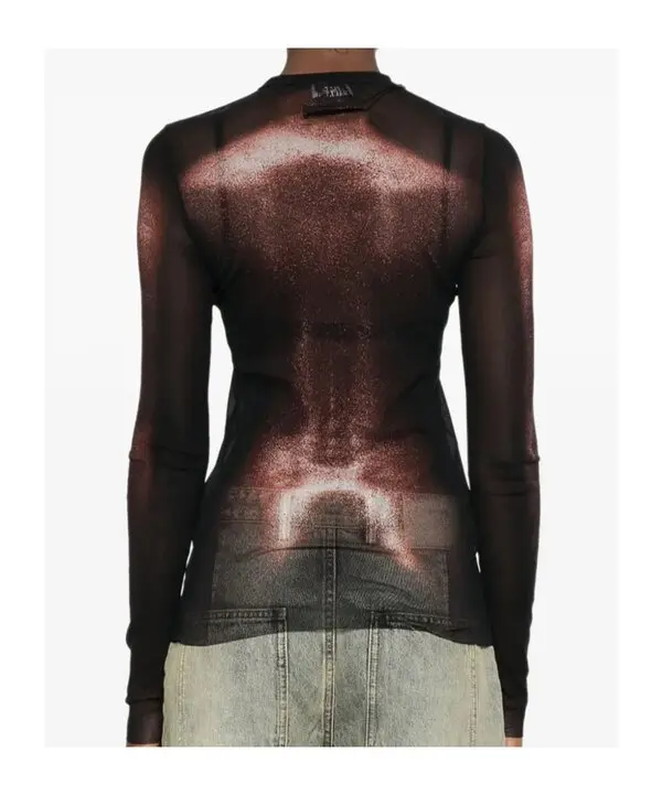 JEAN PAUL GAULTIER Body Print Mesh Long Sleeve Top - Black