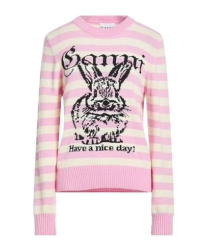 GANNI Striped Knit Jumper With Bunny Graphic