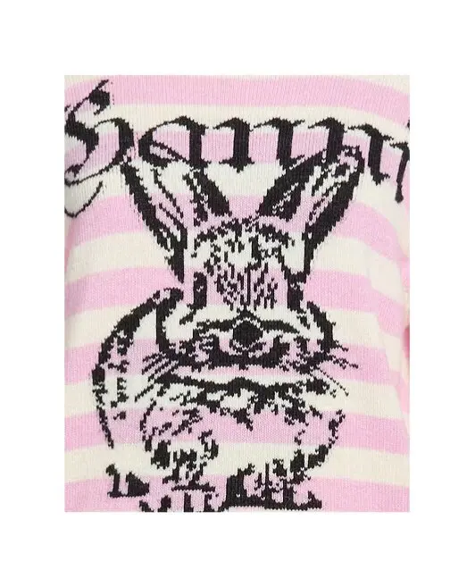 GANNI Striped Knit Jumper With Bunny Graphic