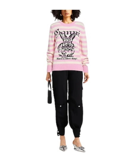 GANNI Striped Knit Jumper With Bunny Graphic