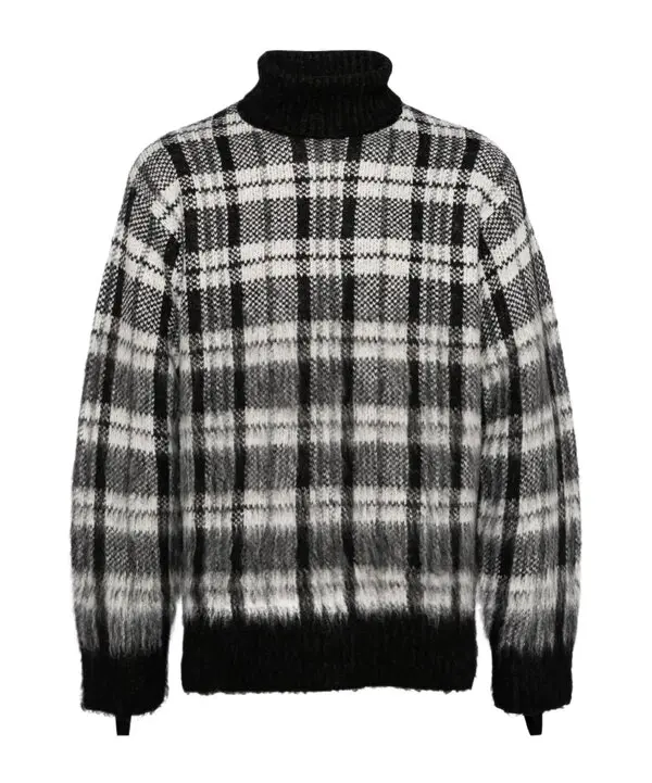 Helmut Lang Brushed Plaid Turtleneck Sweater