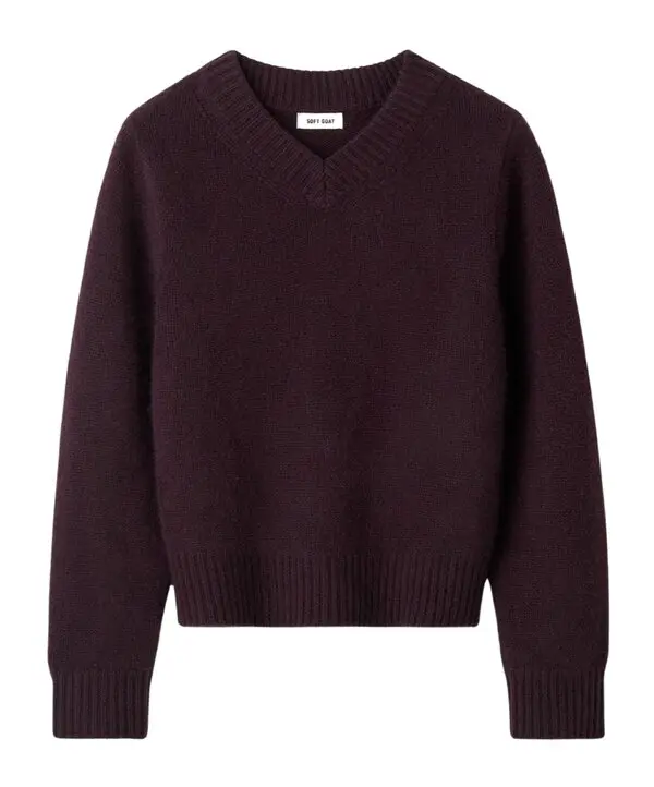 Soft Goat Chunky V-neck Sweater - Purple