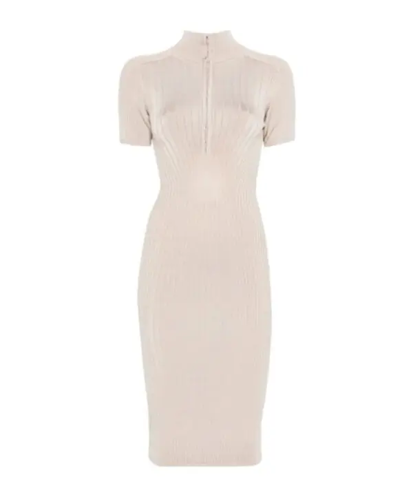 MUGLER Hook-and-eye Ribbed-knit Midi Dress