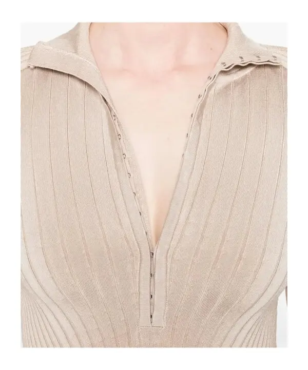 MUGLER Hook-and-eye Ribbed-knit Midi Dress