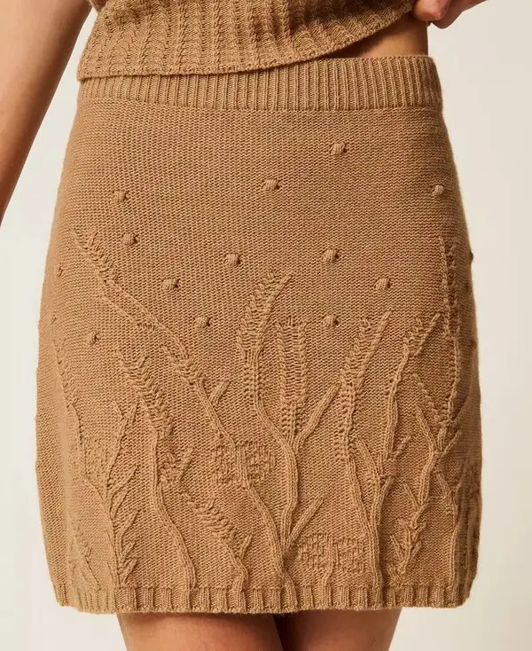TWINSET Floral Embroidered Knitted Mini Skirt - Nude