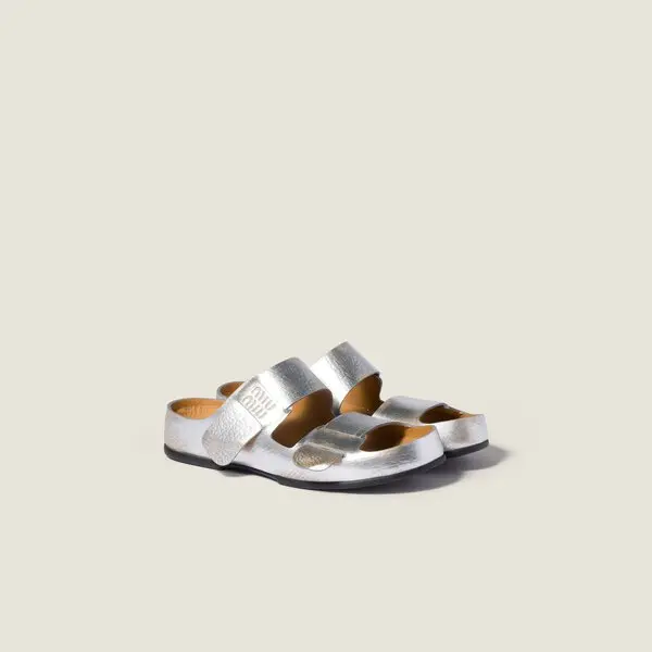 Miu Miu Bleached Leather Open Toe Sandals - Silver