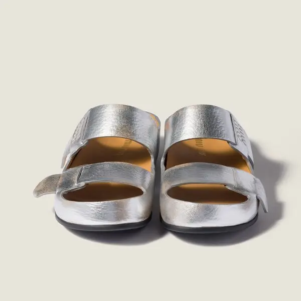 Miu Miu Bleached Leather Open Toe Sandals - Silver