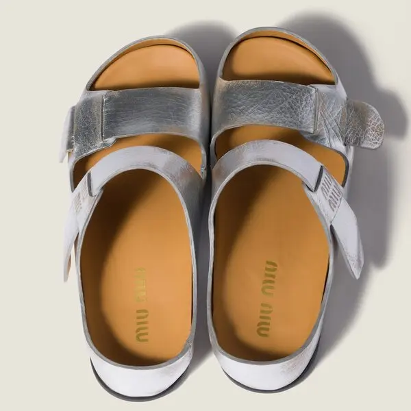 Miu Miu Bleached Leather Open Toe Sandals - Silver