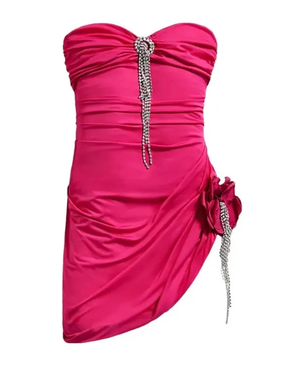 AREA Strapless Mini Dress With Draping And Embellishments